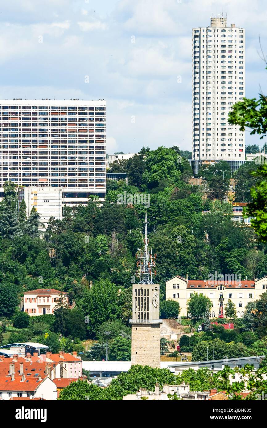 Wide building and the Panoramic Tower of La Duchère, Lyon, Rhône ...