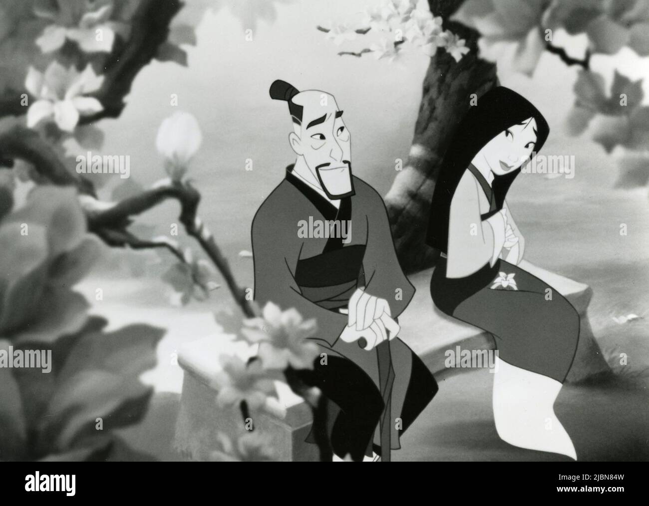 Characters Fa Zhou and Mulan in the animated movie Mulan, USA 1998 ...