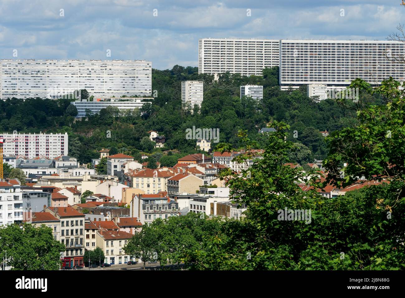 Wide building and the Panoramic Tower of La Duchère, Lyon, Rhône ...