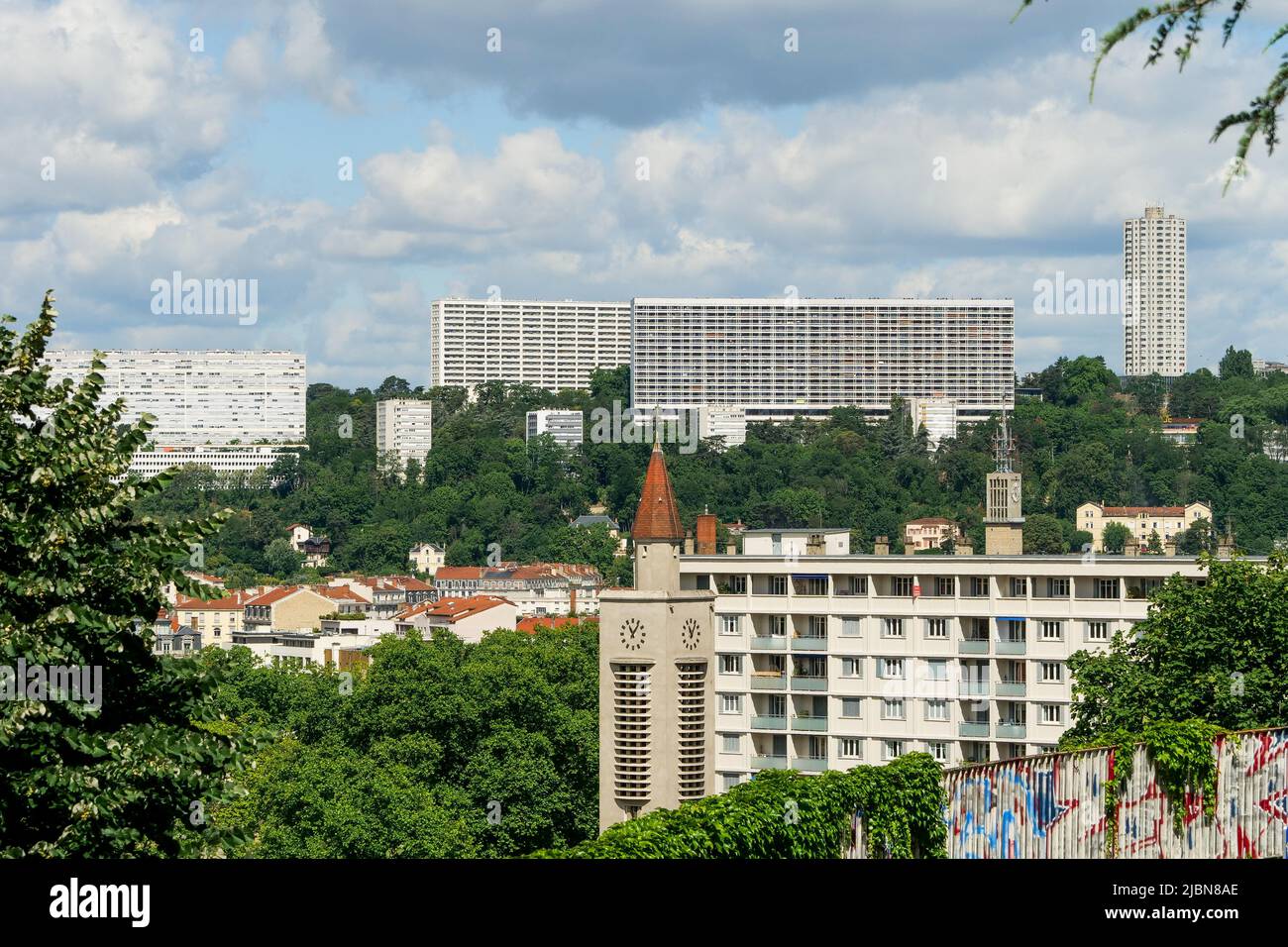Wide building and the Panoramic Tower of La Duchère, Lyon, Rhône ...