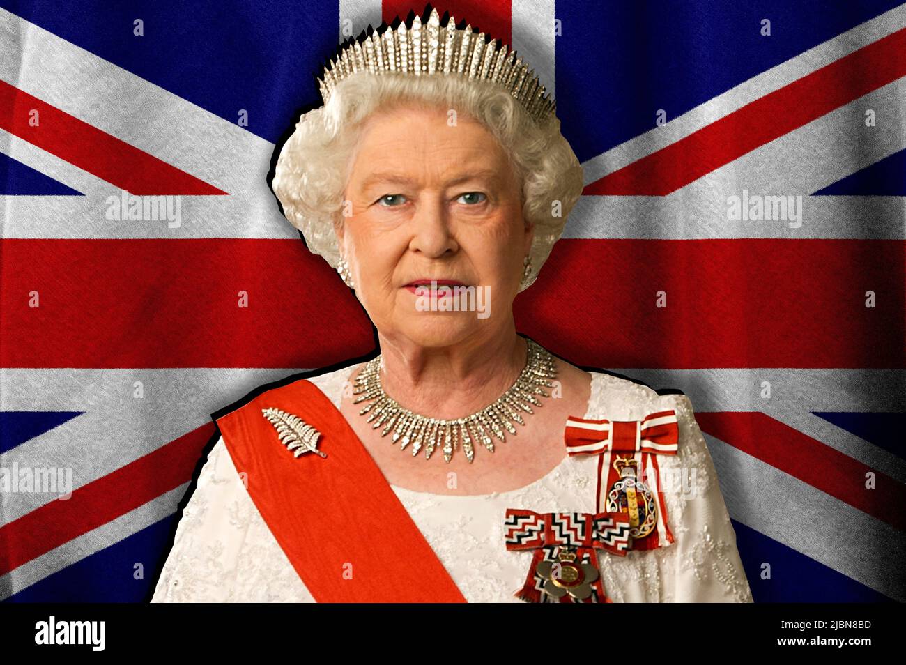 Queen Elizabeth II and UK flag Stock Photo - Alamy