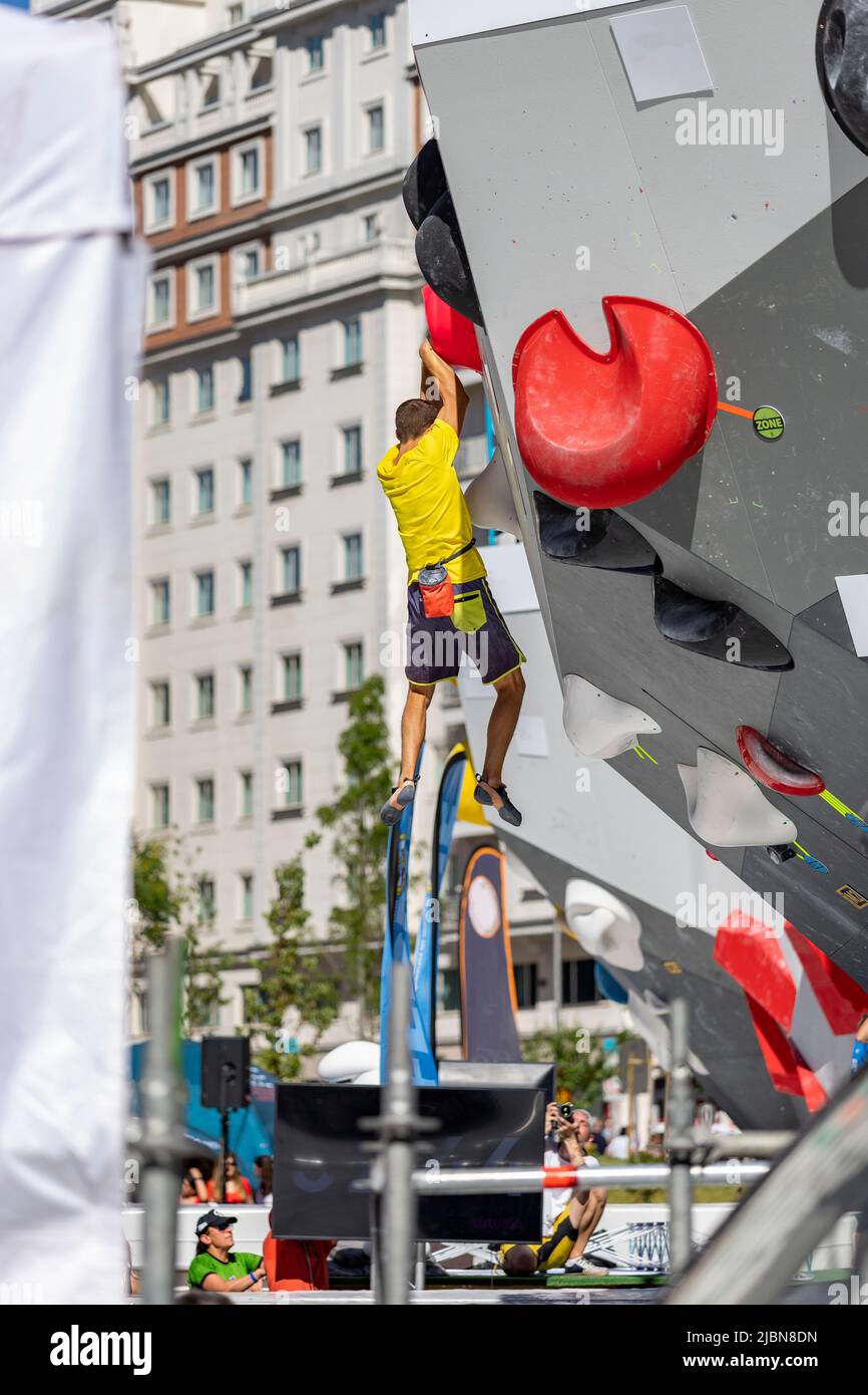 Climbing. Sport. Young person climbing in Block Climbing. Olympic ...