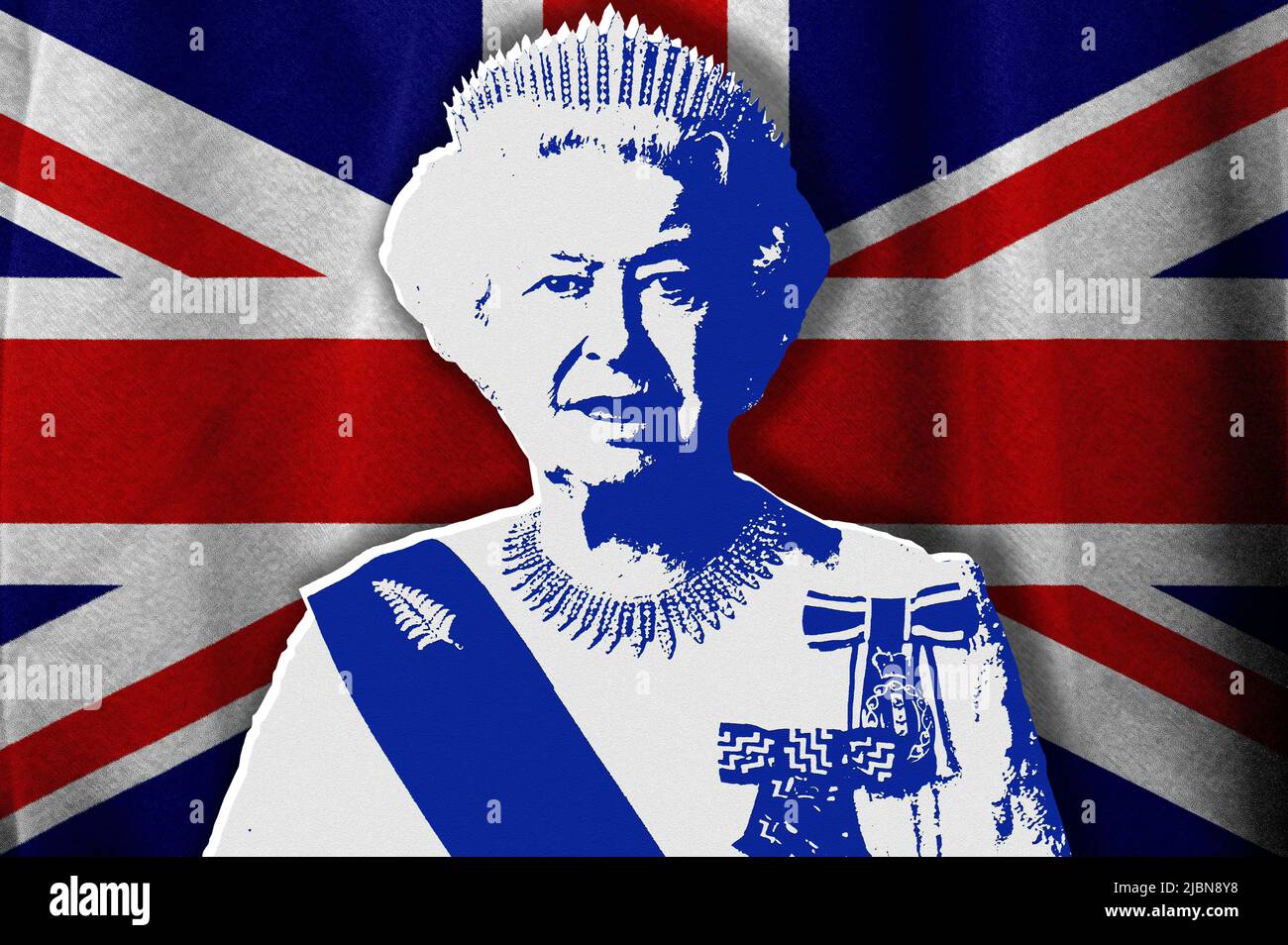 Queen Elizabeth II and UK flag Stock Photo - Alamy