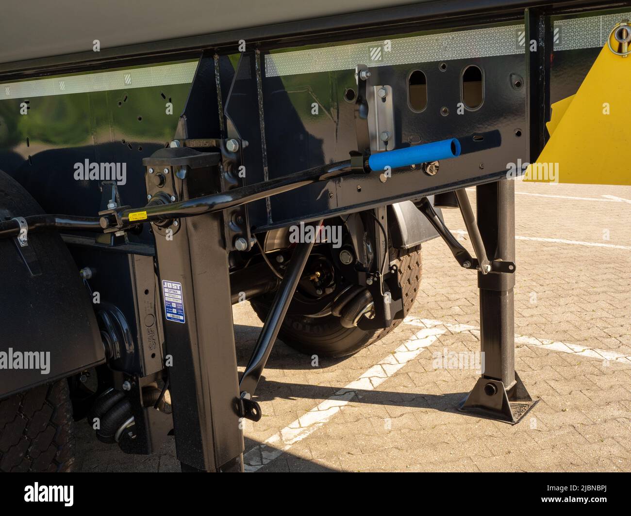 Berlin, Germany, May 09, 2022: Stops of a dump truck trailer. Germany ...
