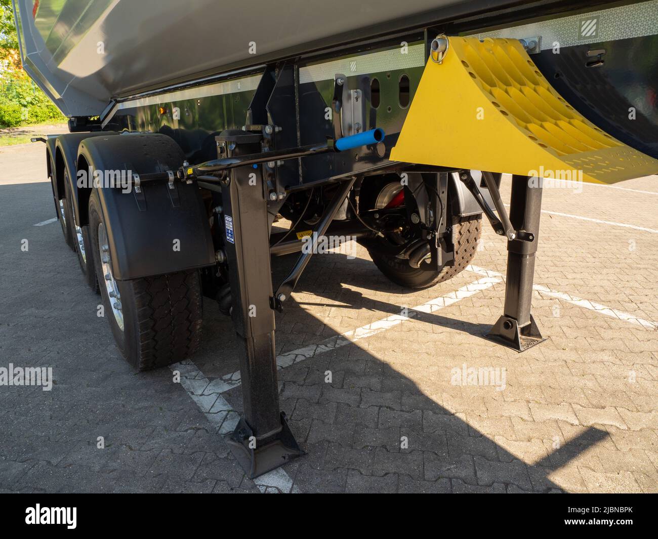 Berlin, Germany, May 09, 2022: Stops of a dump truck trailer. Germany ...