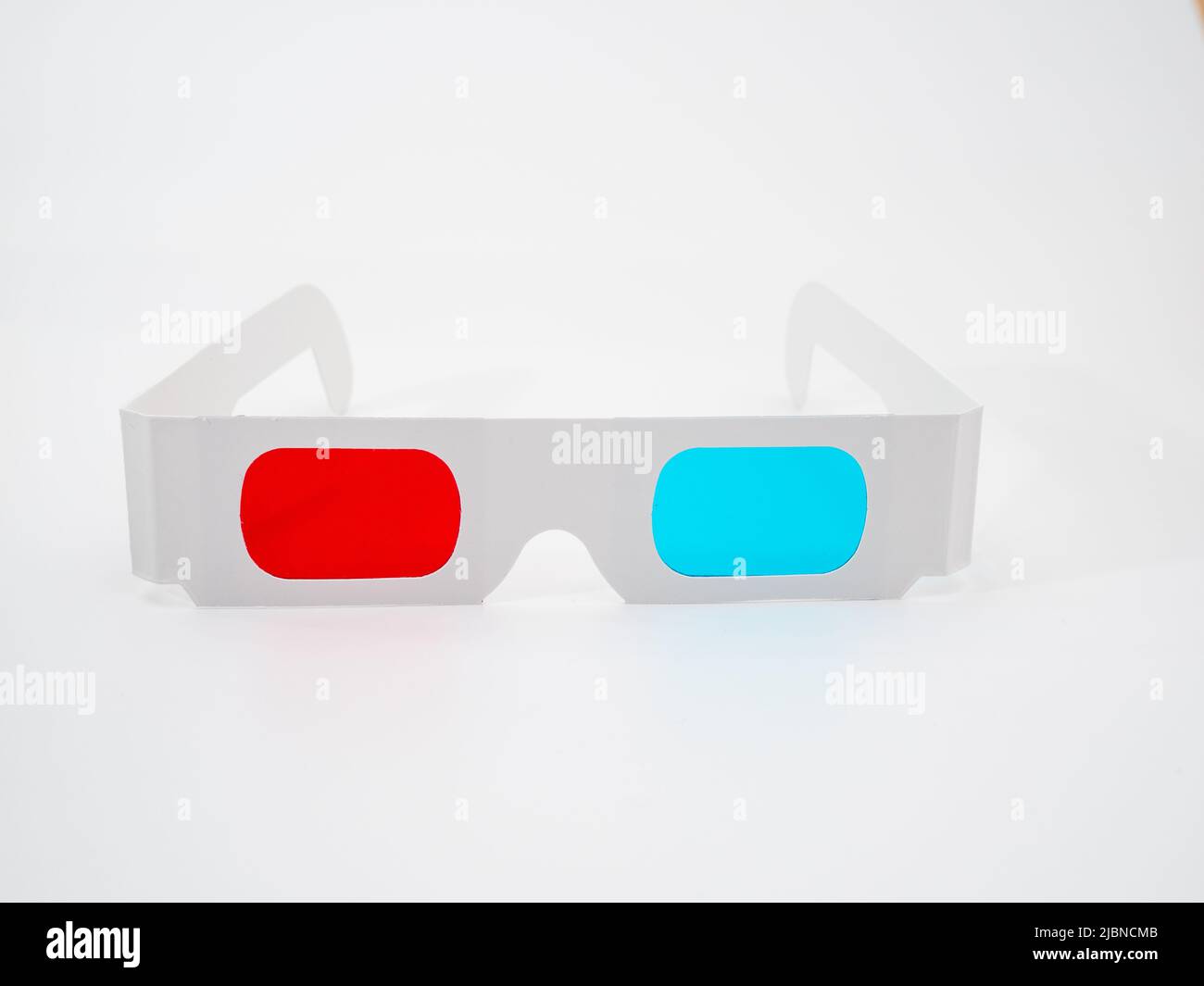 Red and blue paper glasses for viewing 3D movies and images. Isolated ...