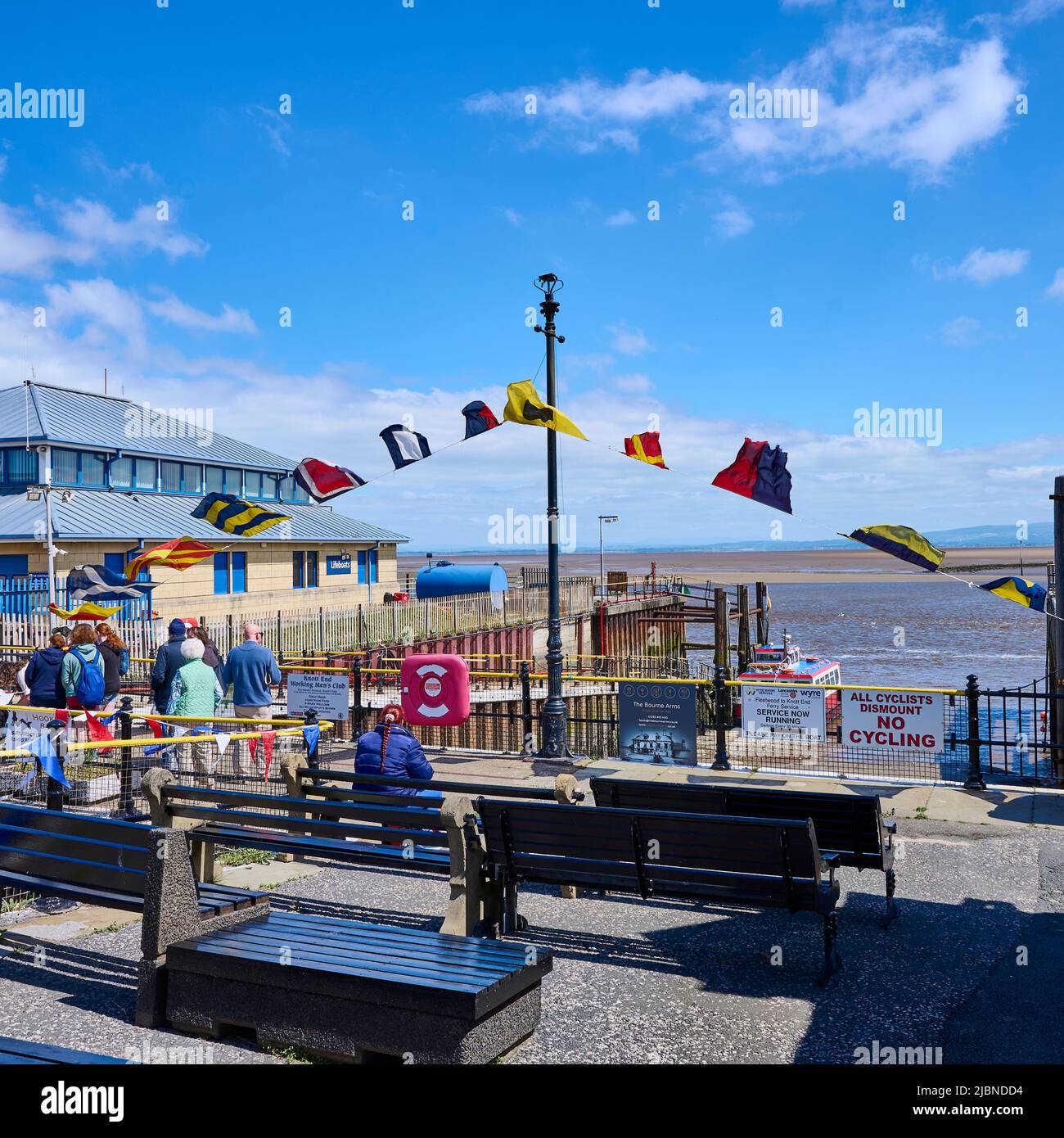 Passengers waiting to board the Wyre estuary ferry at Fleetwood,UK ...