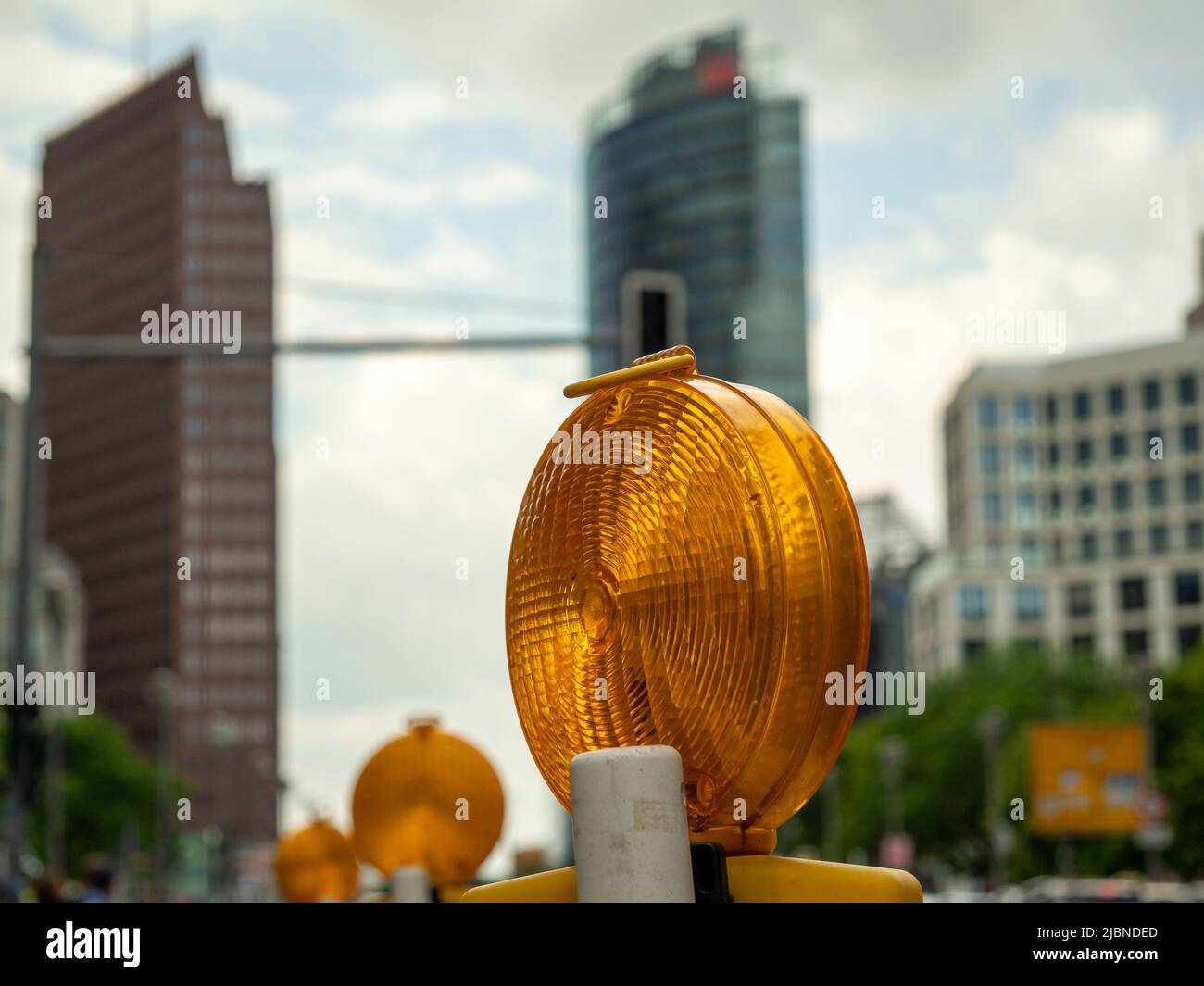 Construction warning lamp. Yellow building lantern Stock Photo - Alamy