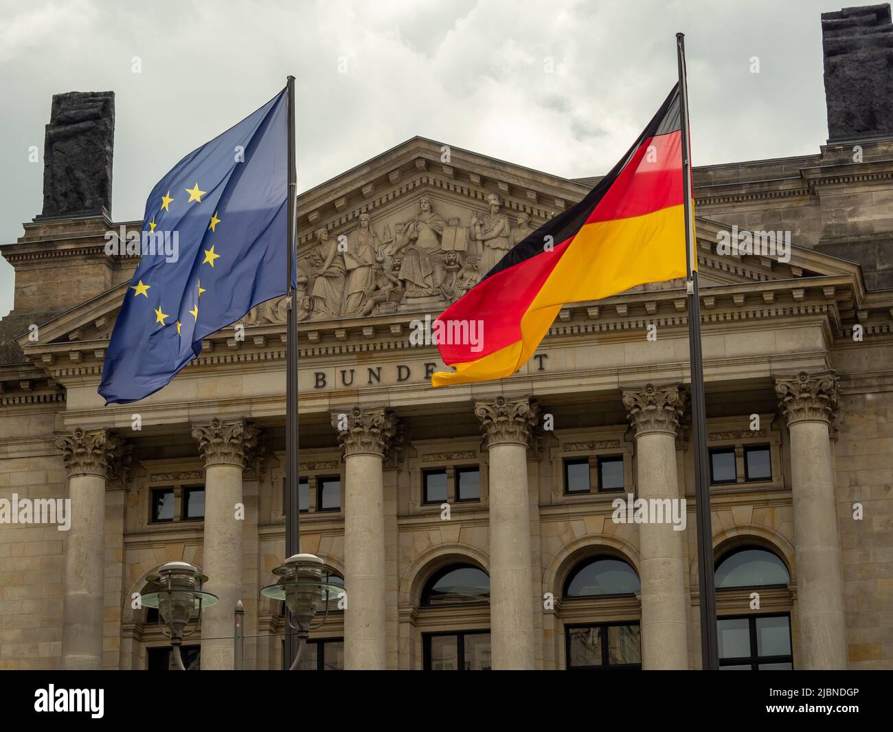 German and European flag at the building Stock Photo - Alamy