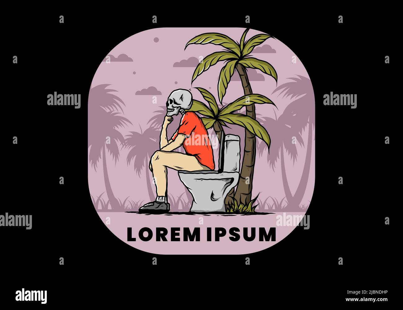 Skeleton man sit on outdoor toilet illustration drawing design Stock ...