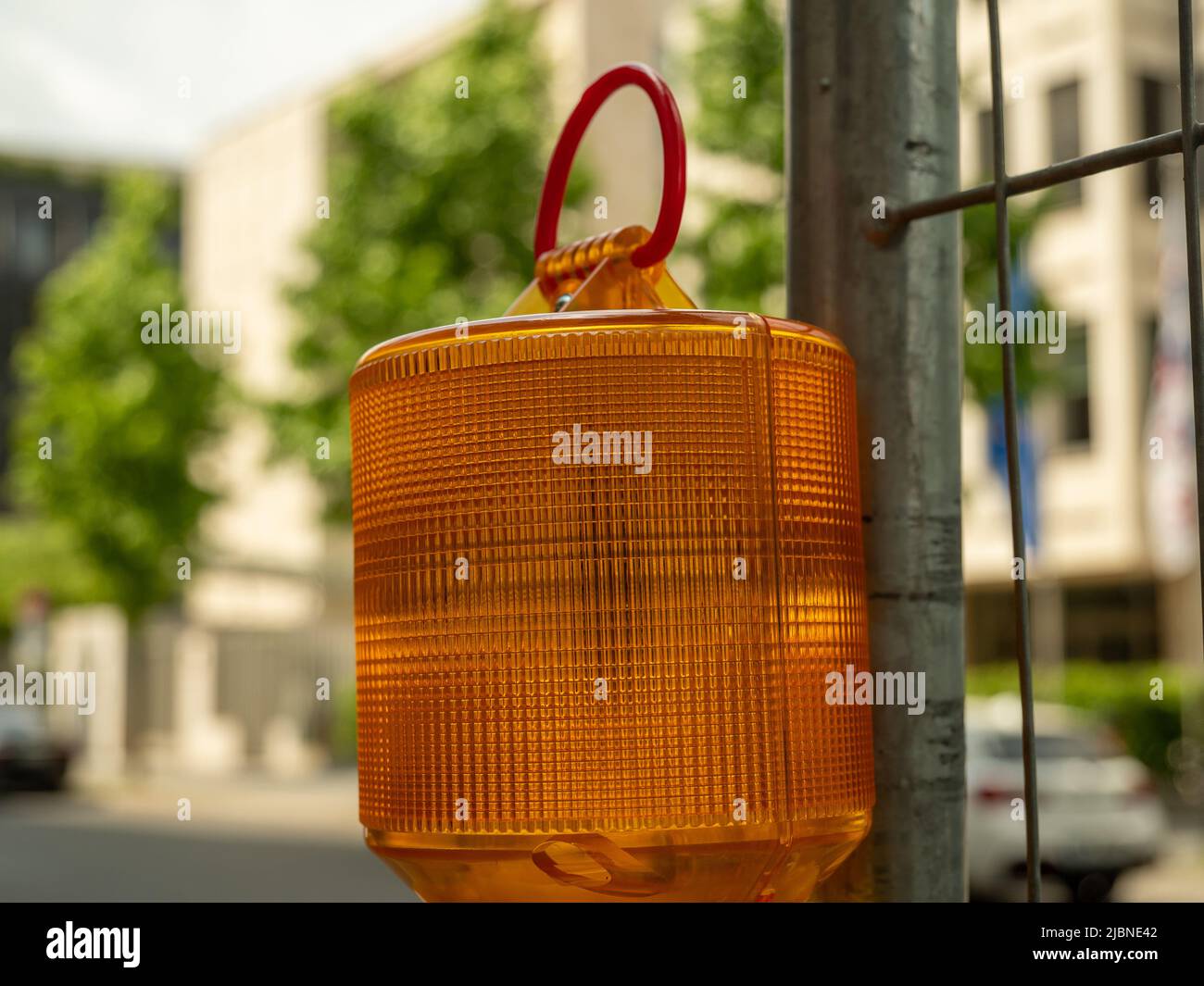 Construction warning lamp. Yellow building lantern Stock Photo - Alamy