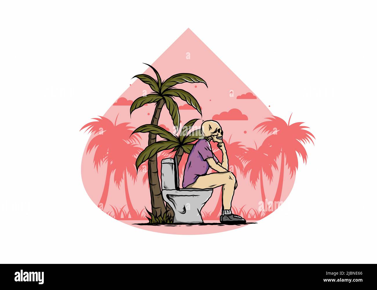 Skeleton man sit on outdoor toilet illustration drawing design Stock ...