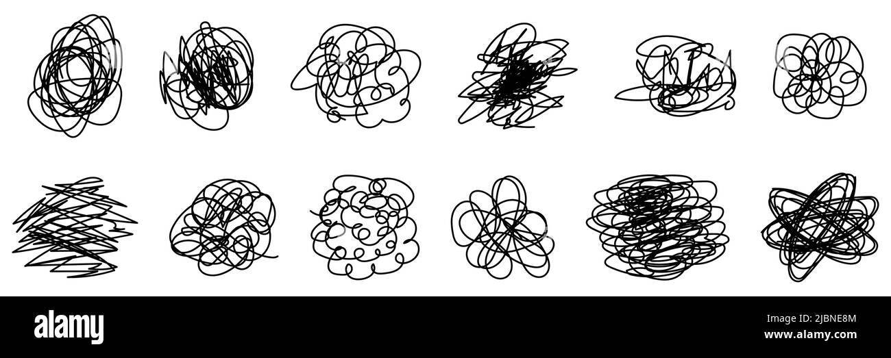 Set of hand drawn random scribble shapes. Chaos doodles collection ...