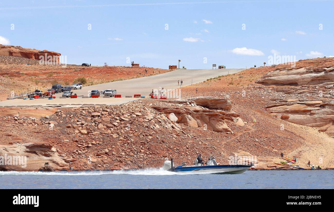 Page, Arizona, USA. 5th June, 2022. A powerboat passes by the Antelope ...