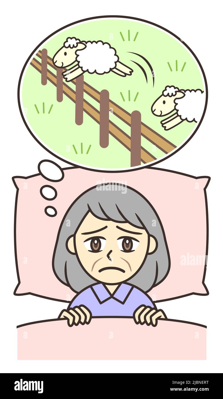 A sleepless woman imagining sheep jumping over a fence Stock Photo - Alamy