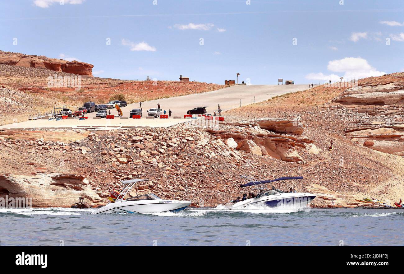 Page, Arizona, USA. 5th June, 2022. Two powerboats pass by the Antelope ...
