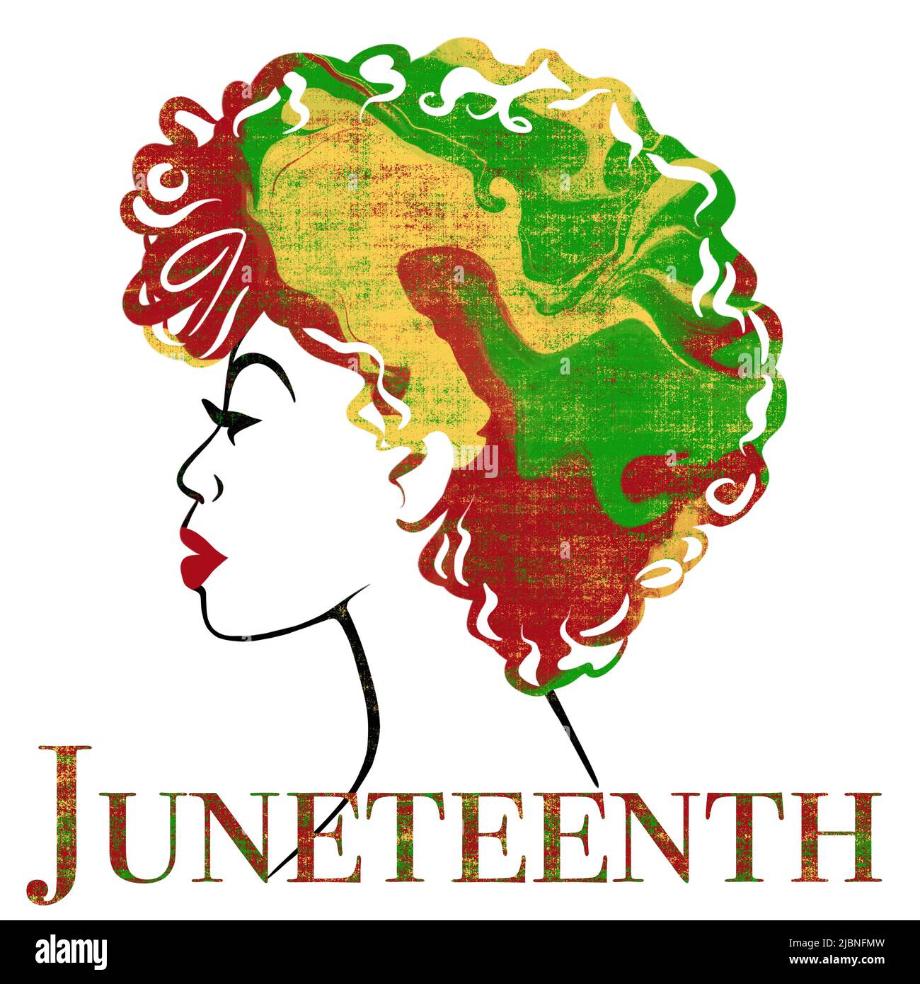 Juneteenth. Black woman profile, a beatiful female head with curly hair ...