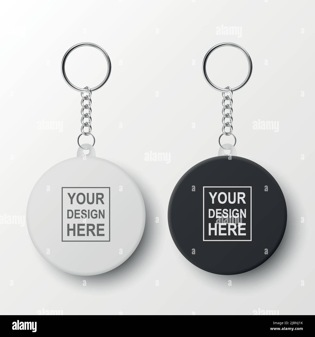 Vector 3d Realistic Blank Black, White Round Keychain with Ring and ...