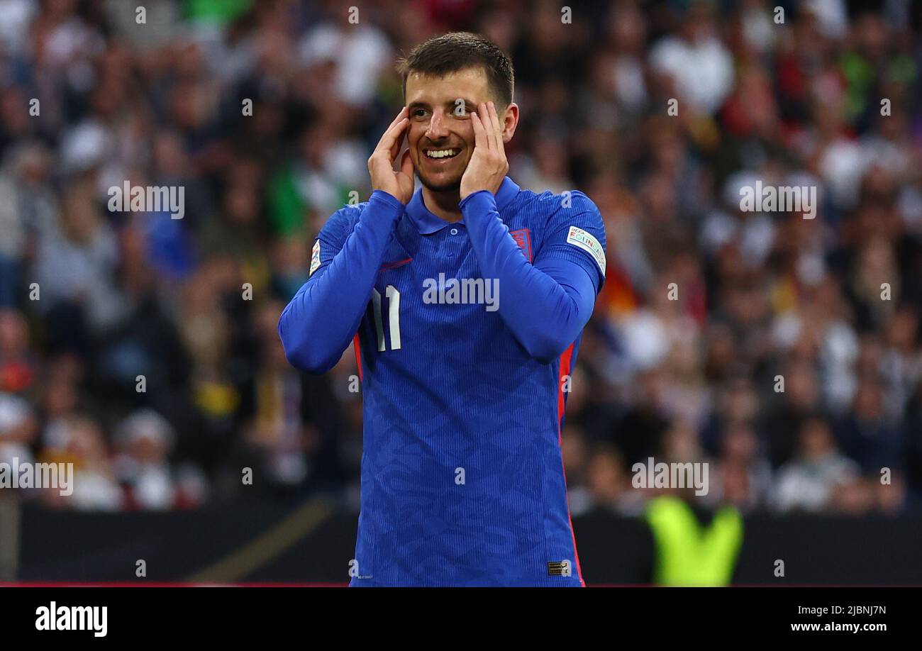 Munich, Germany, 7th June 2022. Mason Mount of England reacts to a ...