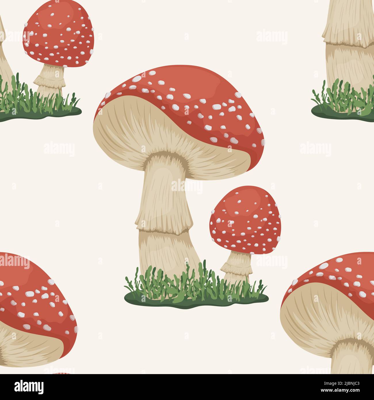 Vector Seamless Pattern With Poisonous Inedible Mushroom Hand Drawn