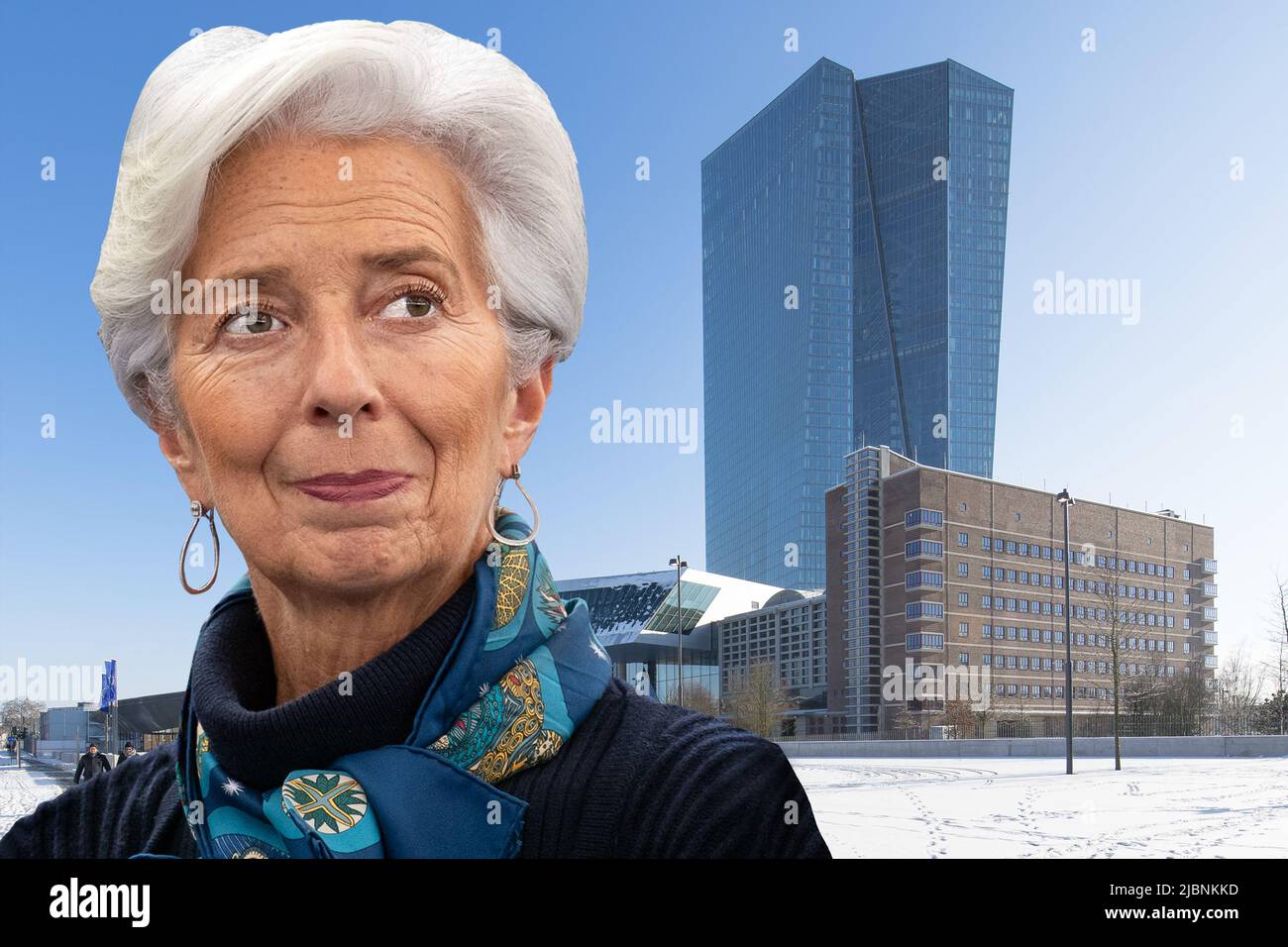 Christine Lagarde and headquarters of the European Central Bank Stock ...