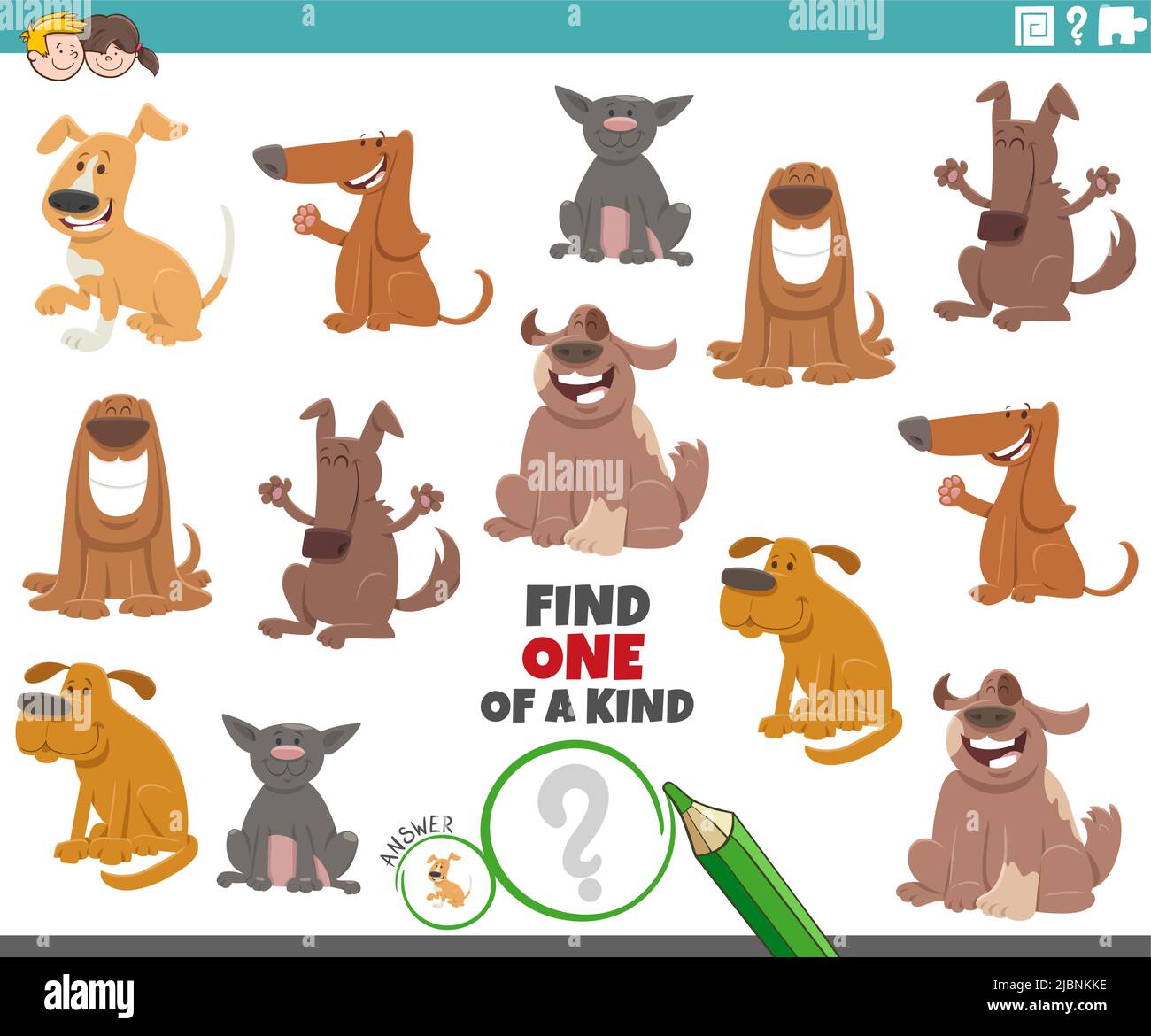 Cartoon illustration of find one of a kind picture educational game ...