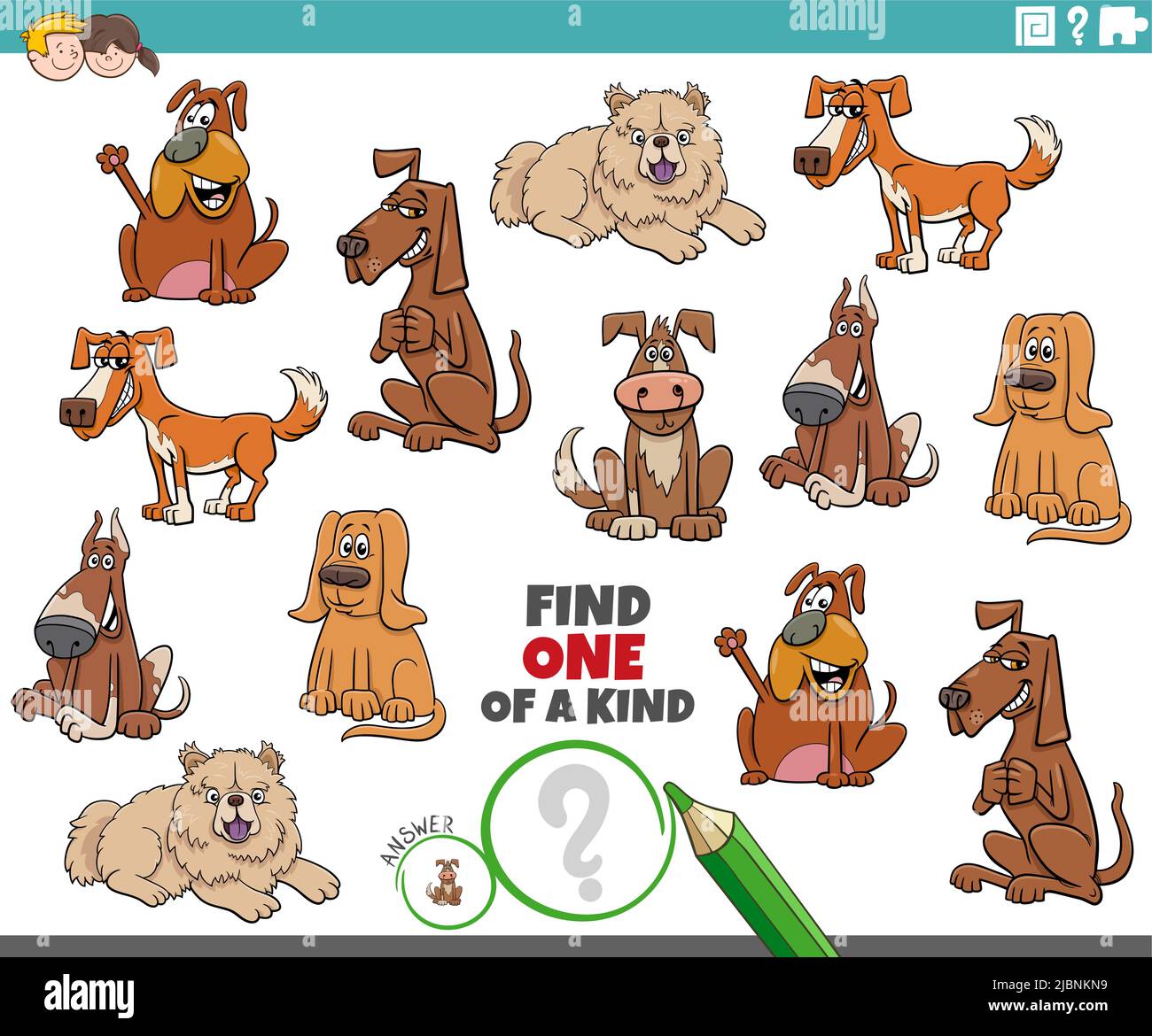 Cartoon illustration of find one of a kind picture educational game ...