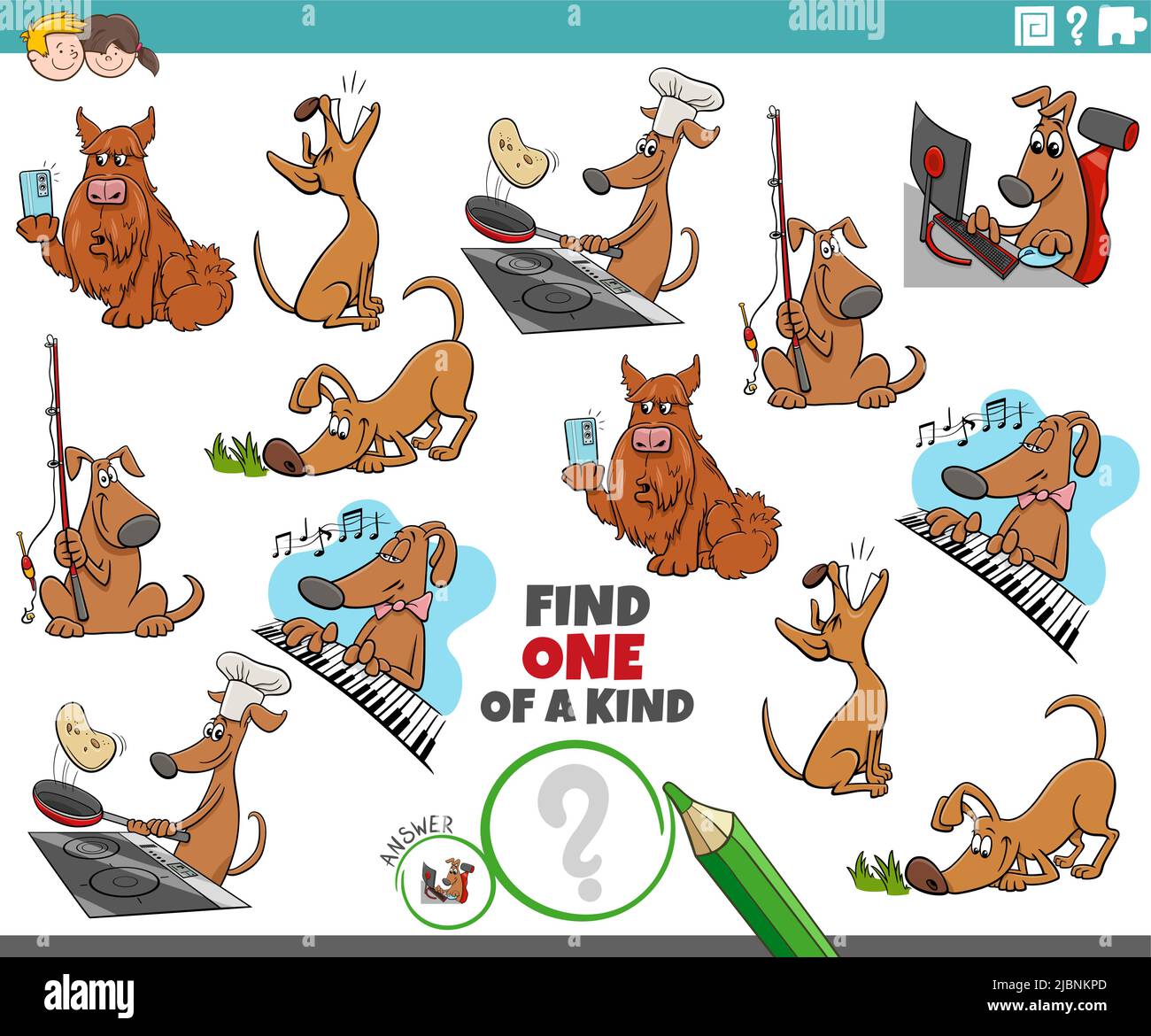 Cartoon illustration of find one of a kind picture educational game ...