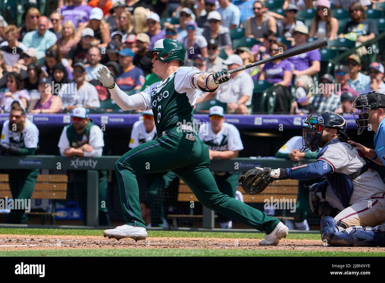Denver CO, USA. 5th June, 2022. Colorado catcher Brian Serven (6) gets ...
