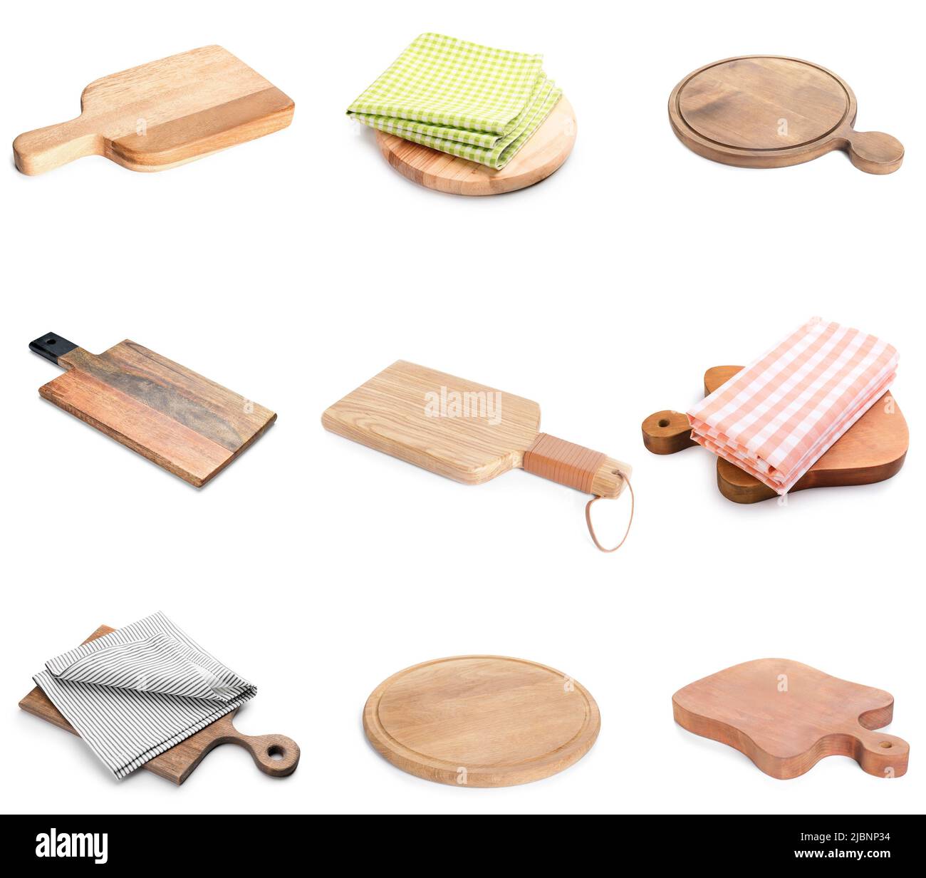 Set of different wooden boards on white background Stock Photo - Alamy