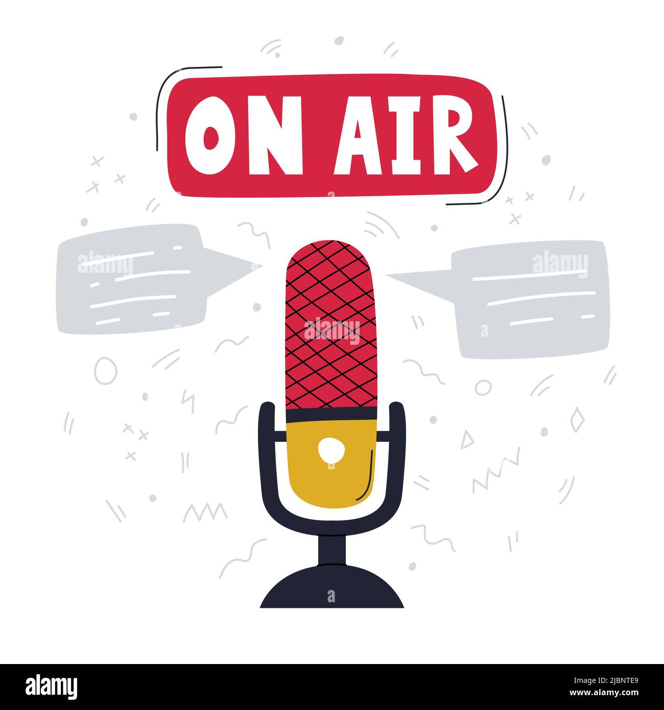Simple retro classic microphone and sign with hand lettering - On air ...