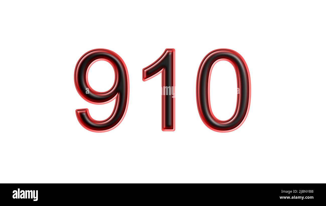 red 910 number 3d effect white background Stock Photo - Alamy