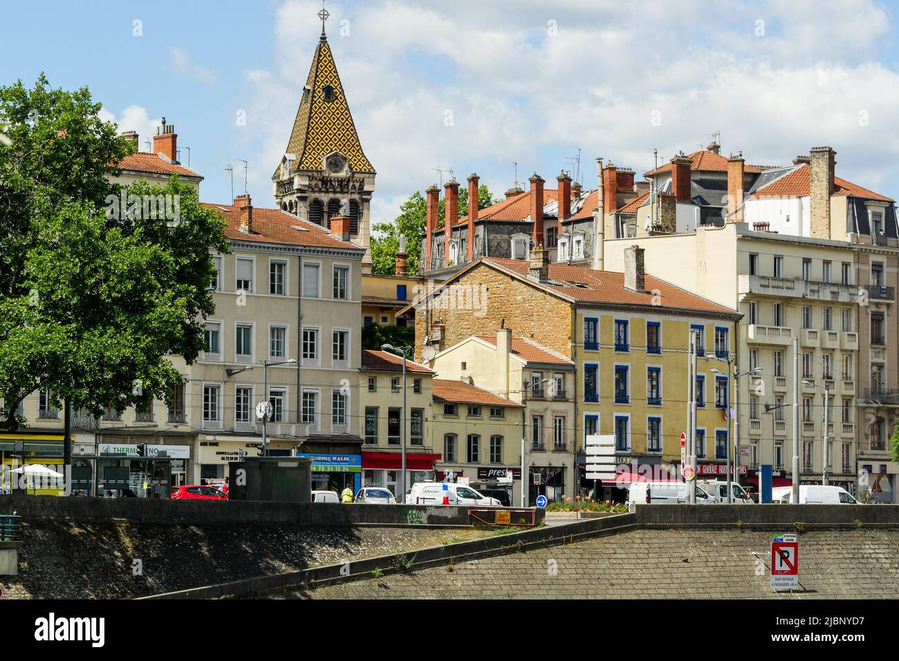 Vaise district with Saint-Pierre of Vaise belltower, Lyon, Rhône ...