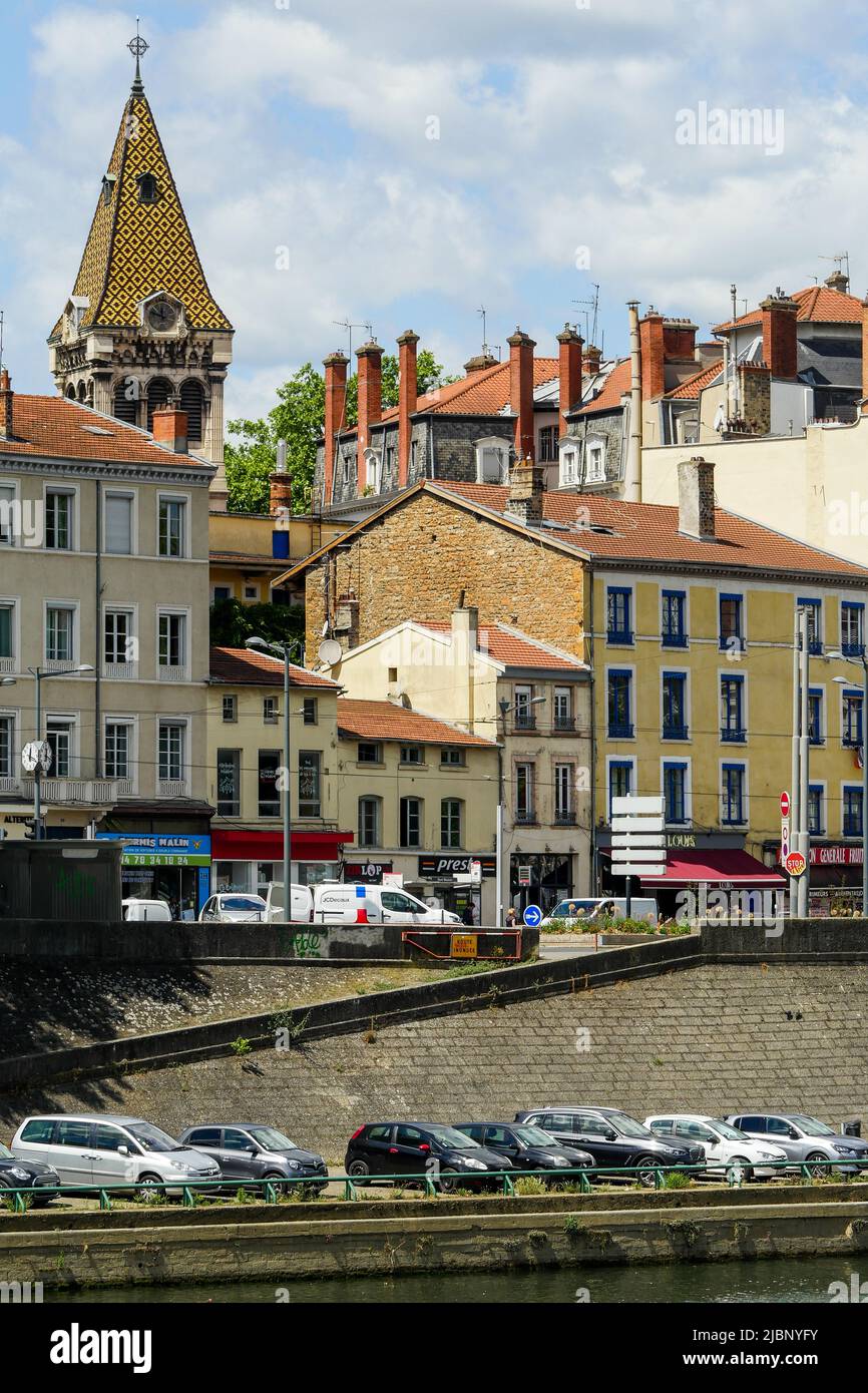 Vaise district with Saint-Pierre of Vaise belltower, Lyon, Rhône ...