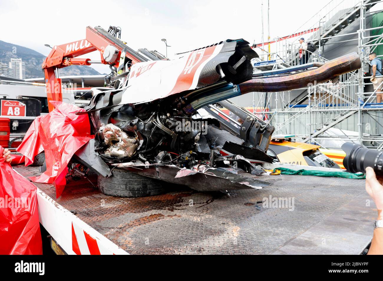 Monte-Carlo, Monaco. 29th May, 2022. Damaged car of #47 Mick Schumacher ...
