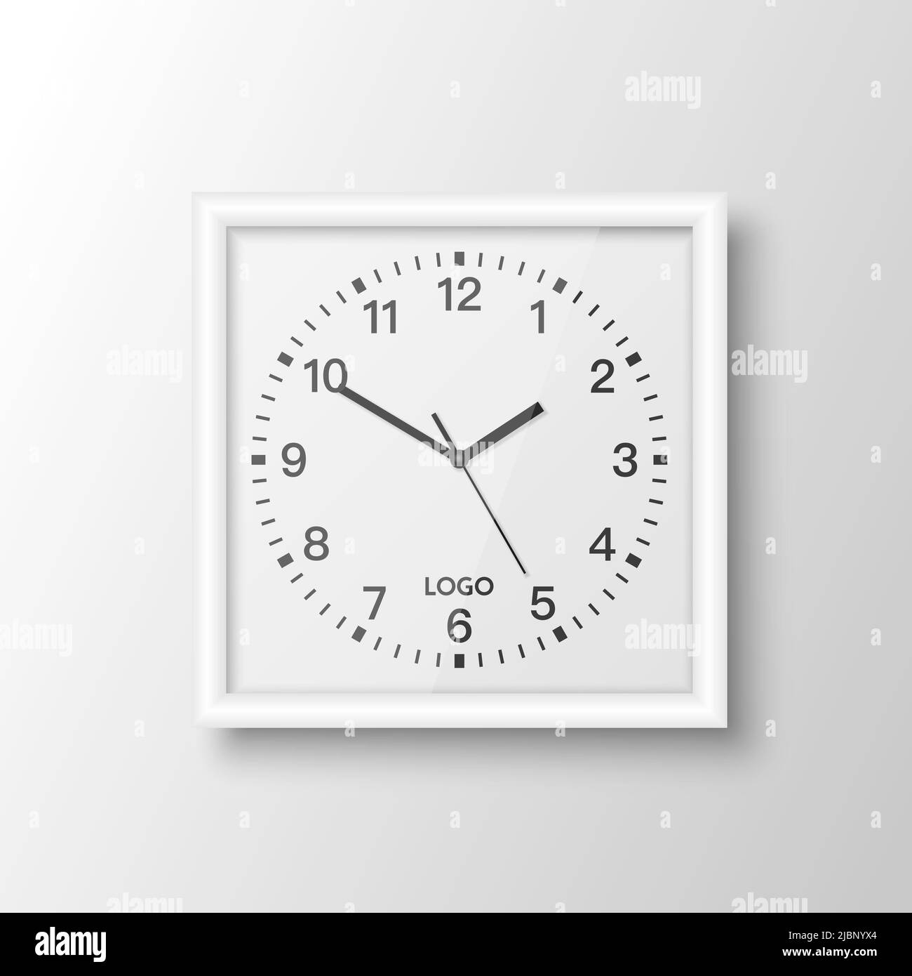 Vector 3d Realistic Square White Wall Office Clock Design Template ...