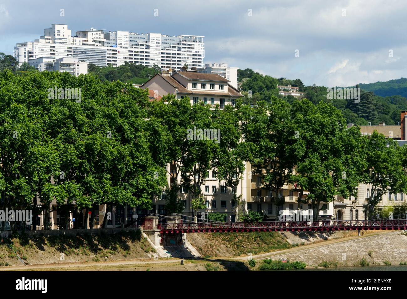 Mazaryck footbridge and La Duchère buildings, Vaise district, Lyon ...