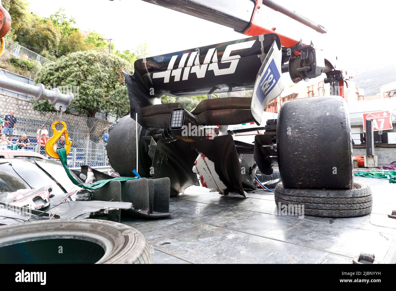 Monte-Carlo, Monaco. 29th May, 2022. Damaged car of #47 Mick Schumacher ...
