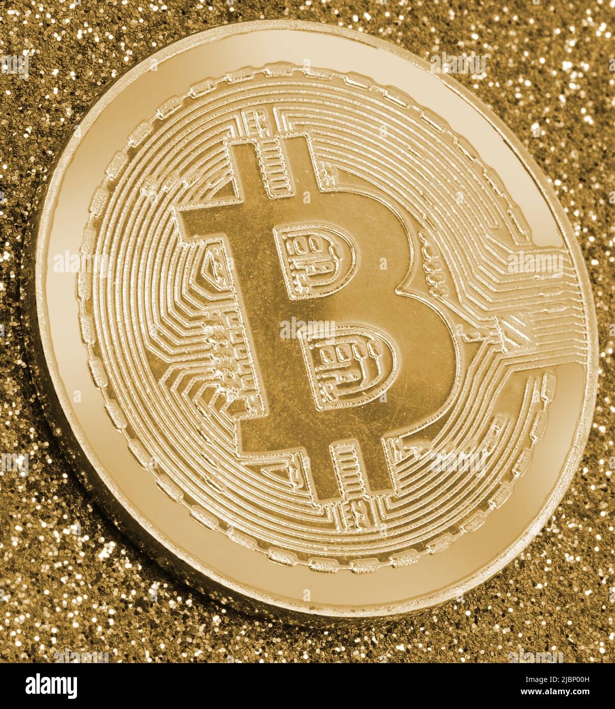 Golden Coin with B text Symbol of Virtual cryptocurrency on glitter ...