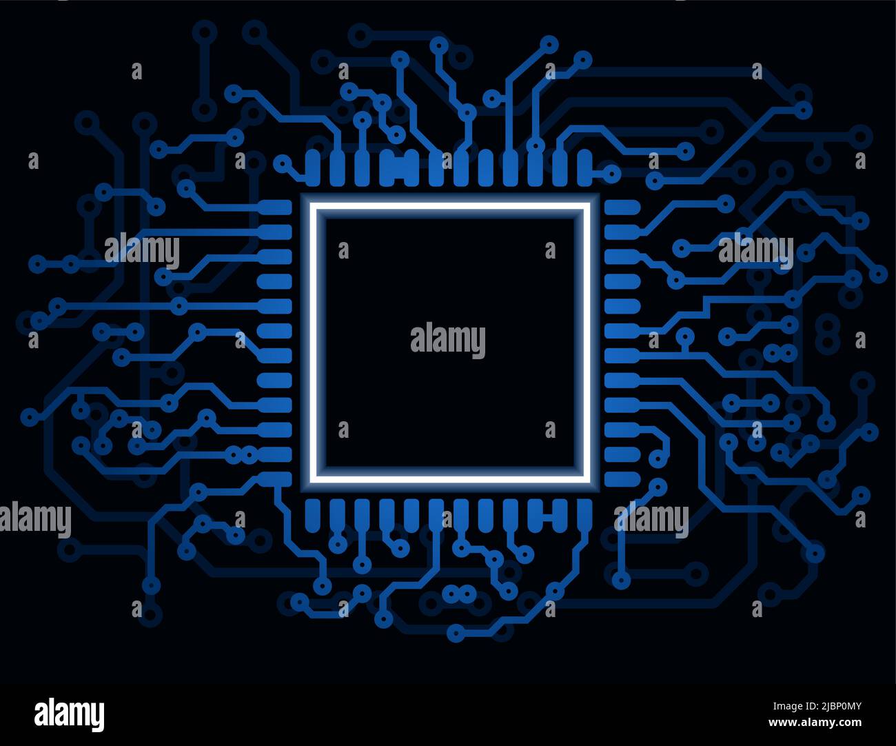 Shining PCB design. High tech frame in blue tones in printed circuit ...