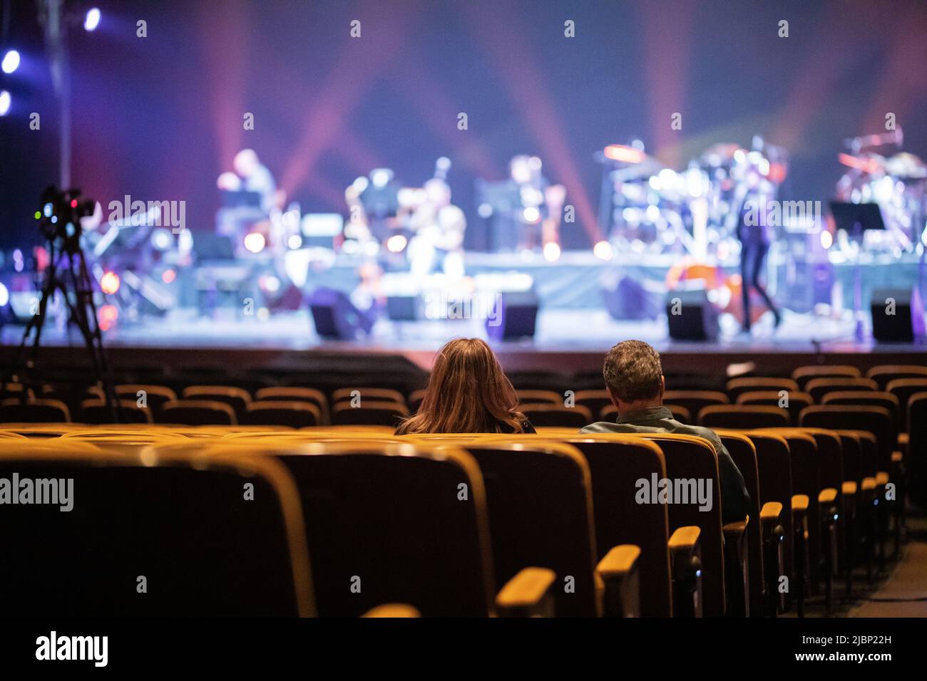 Live band on stage, filmed without a crowd because of Covid Stock Photo ...