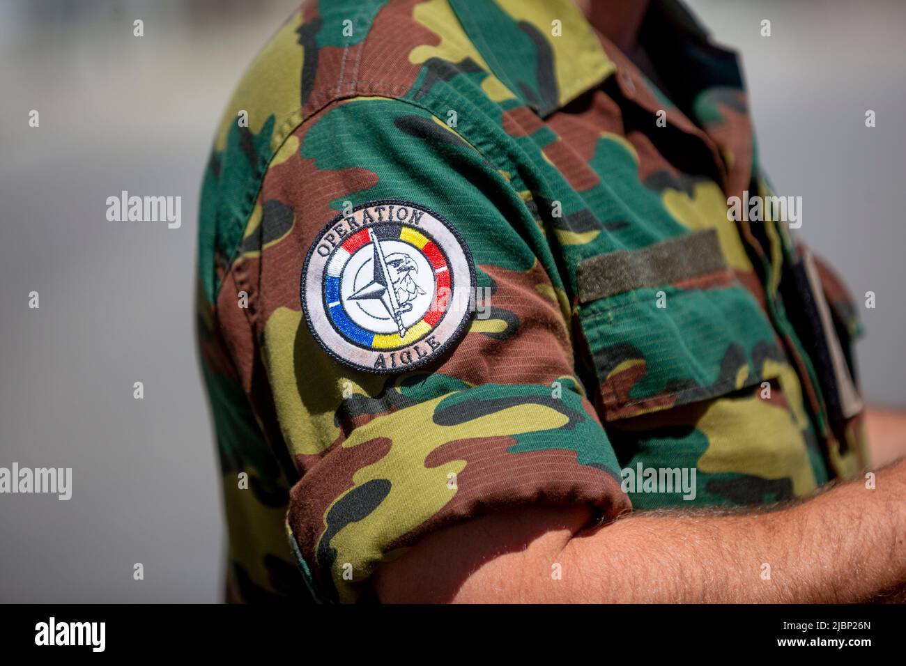 Cincu, Romania , 07 June 2022. The logo of the Aigle mission pictured ...