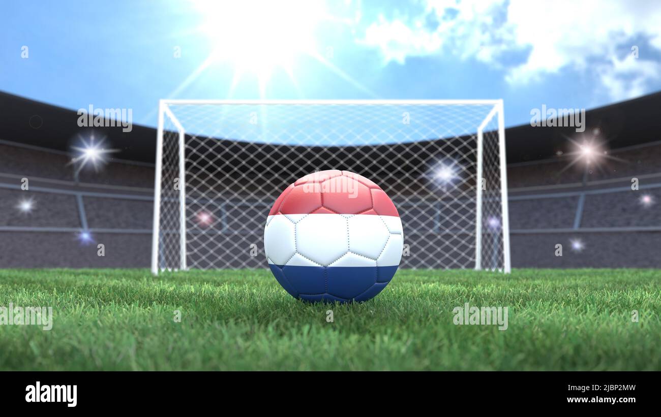 Soccer ball in flag colors on a bright sunny stadium background ...
