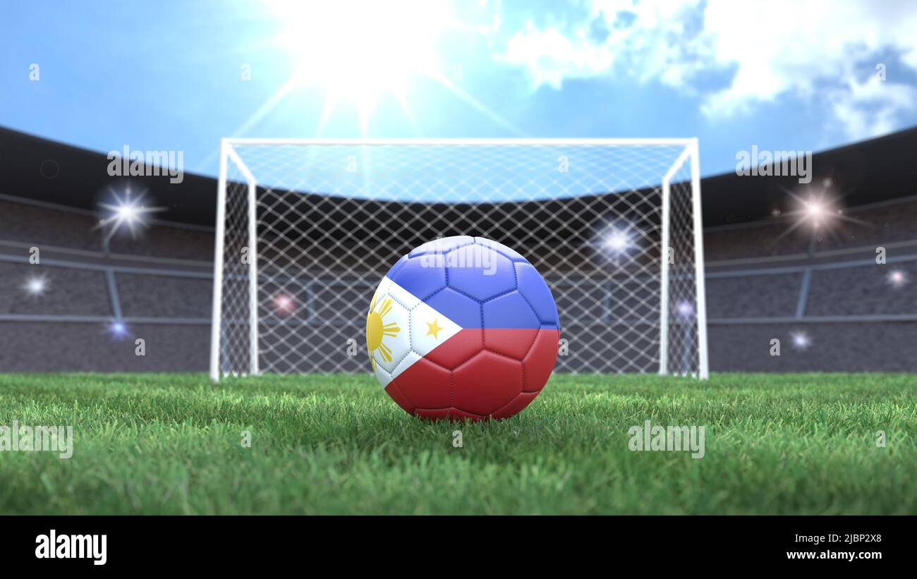 Soccer ball in flag colors on a bright sunny stadium background ...