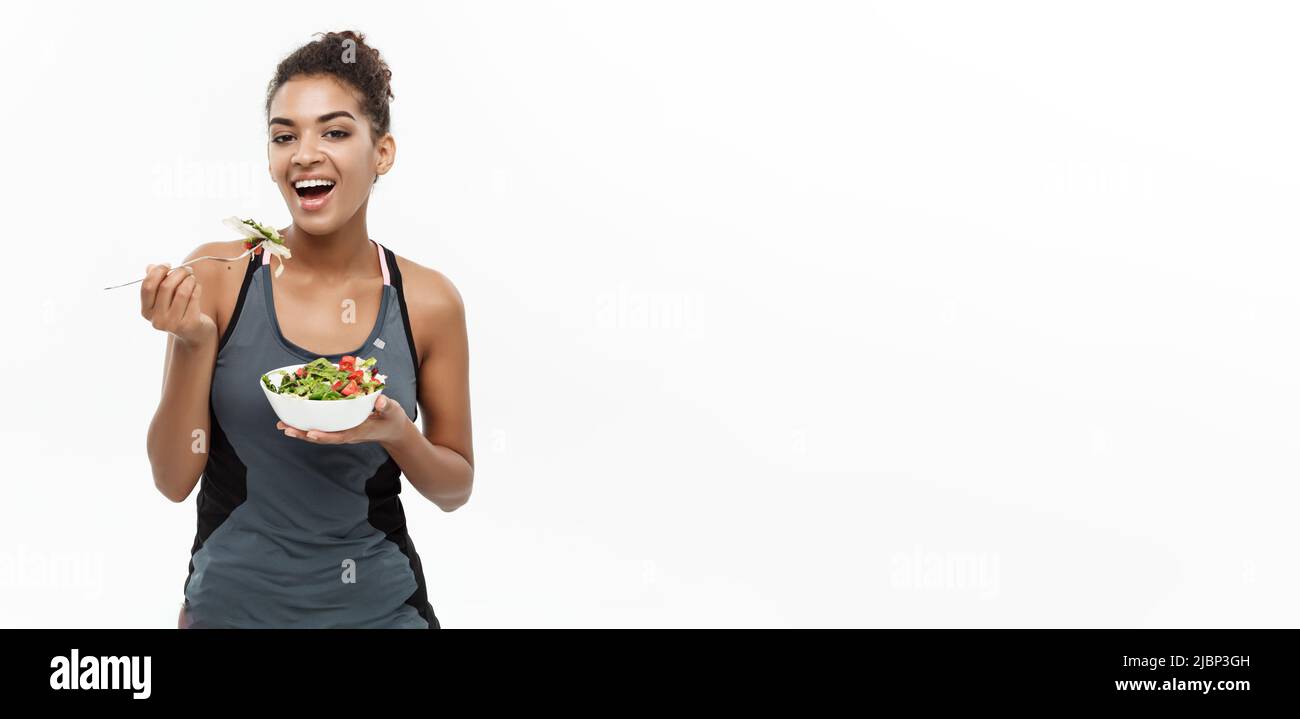 Healthy and Fitness concept - Beautiful American African lady in ...