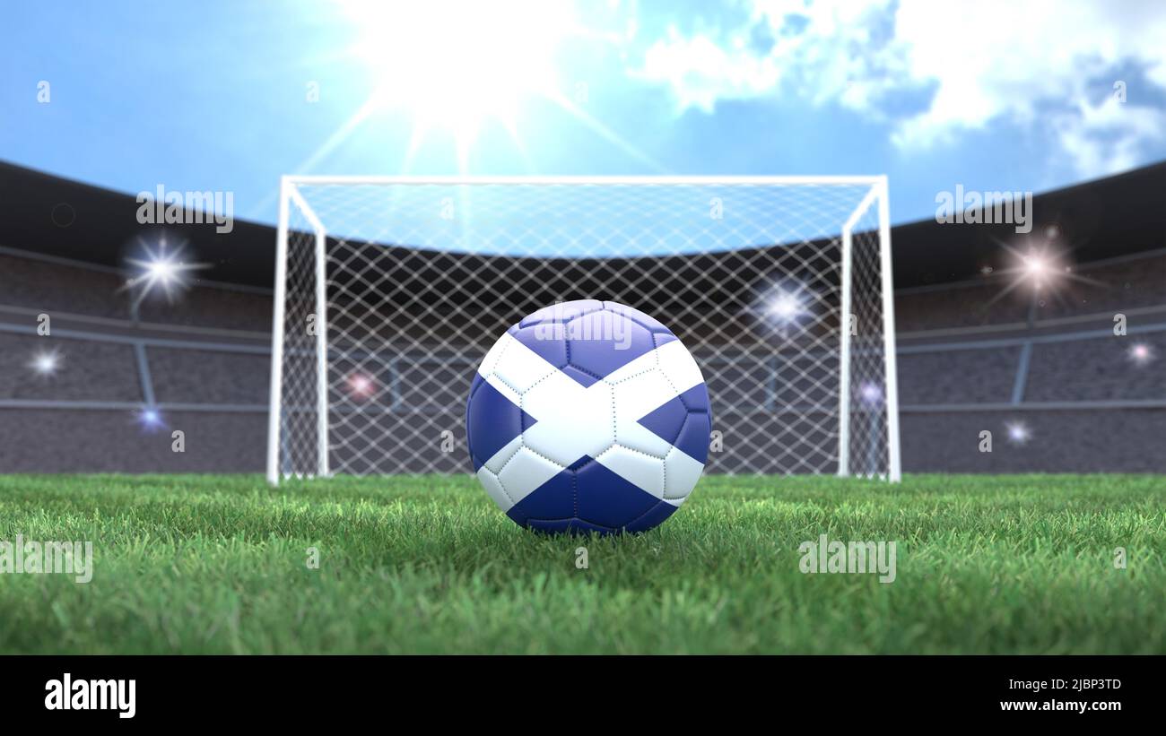 Soccer ball in flag colors on a bright sunny stadium background ...