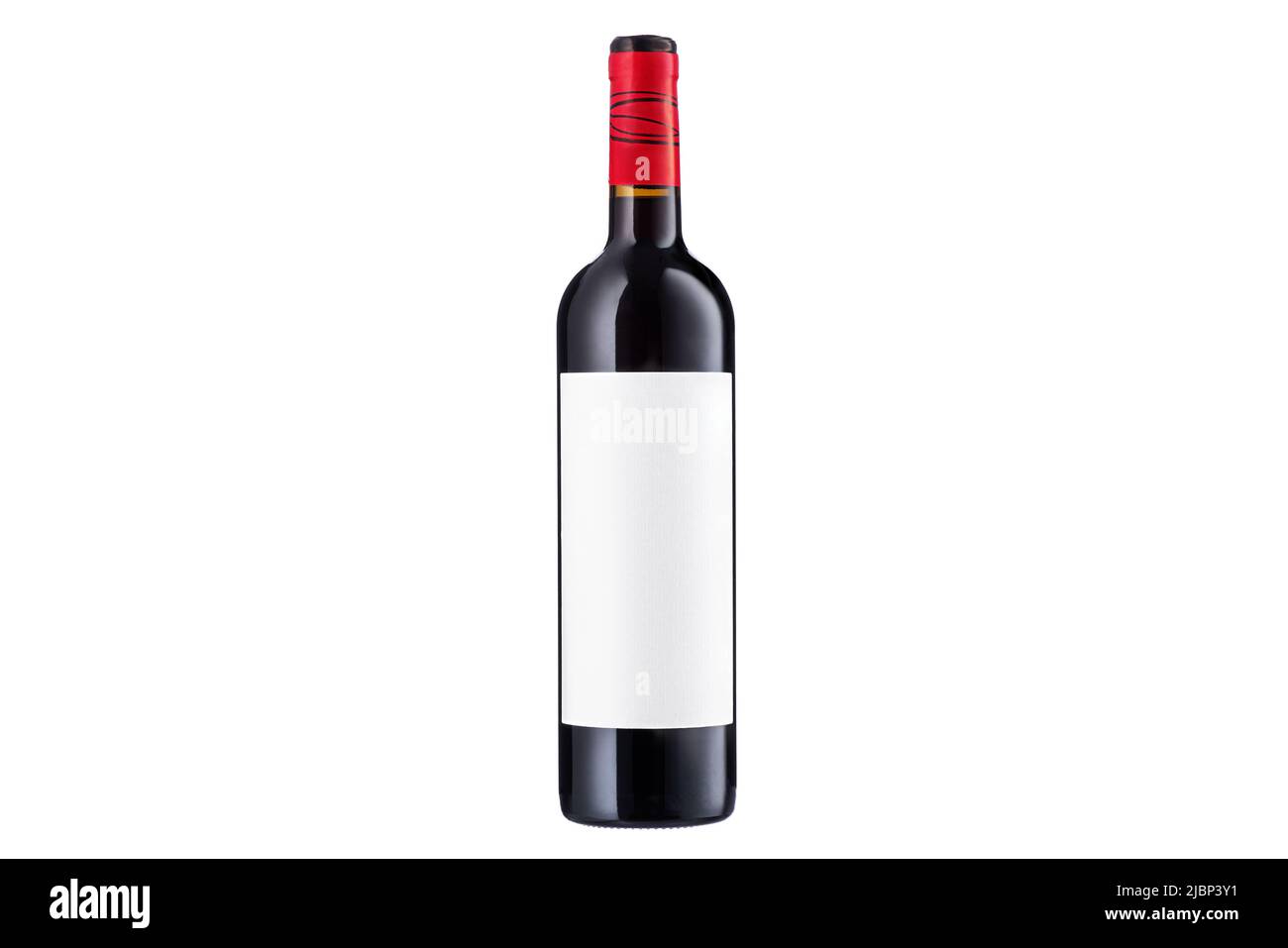 Wine bottle with label and red wine isolated on white background Stock ...
