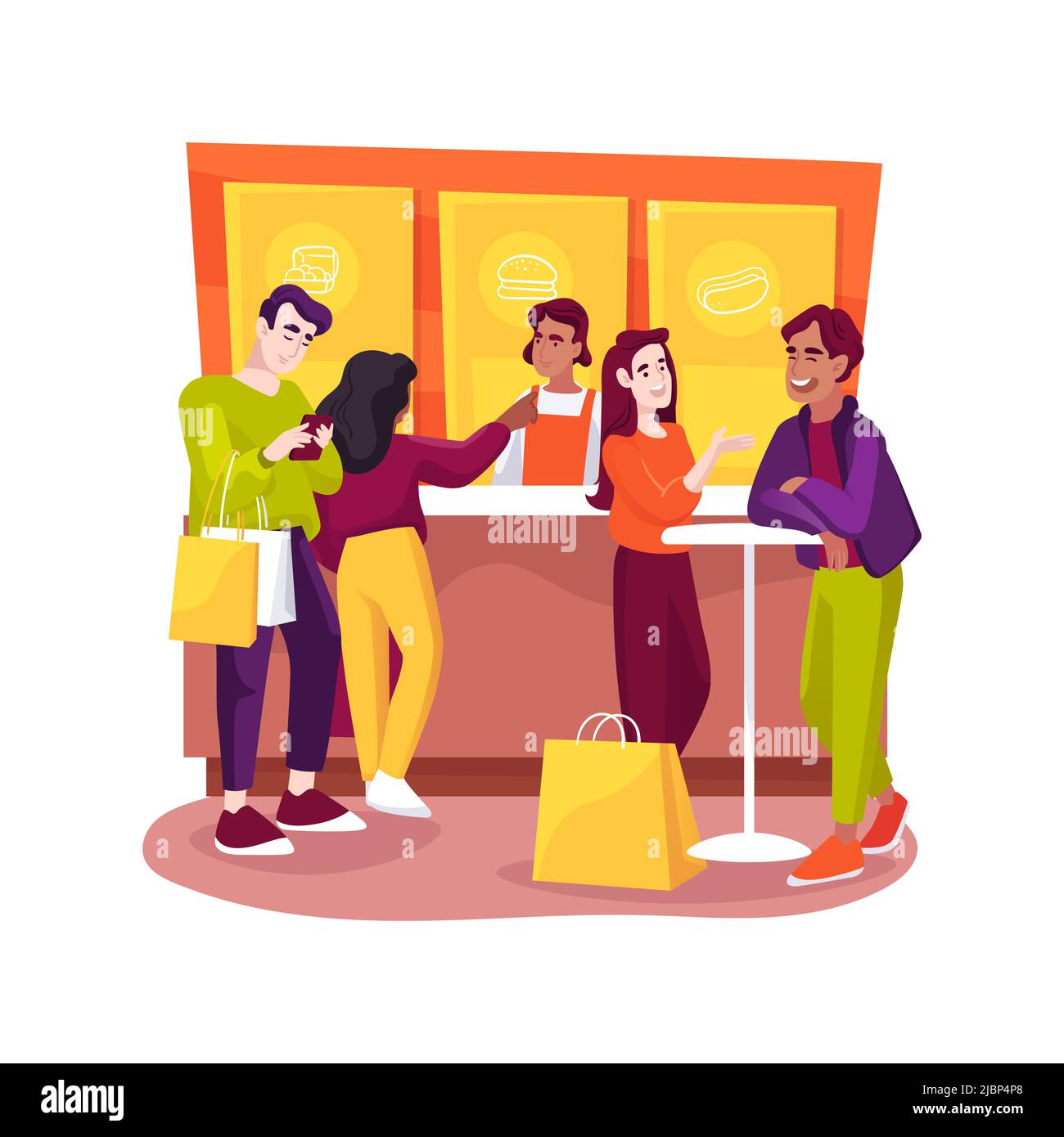 Food court lineup isolated cartoon vector illustration Stock Vector ...