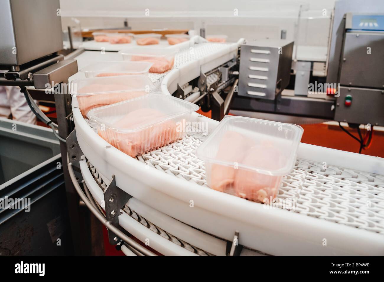 A modern plant.Factory production food from meat. Production line with ...