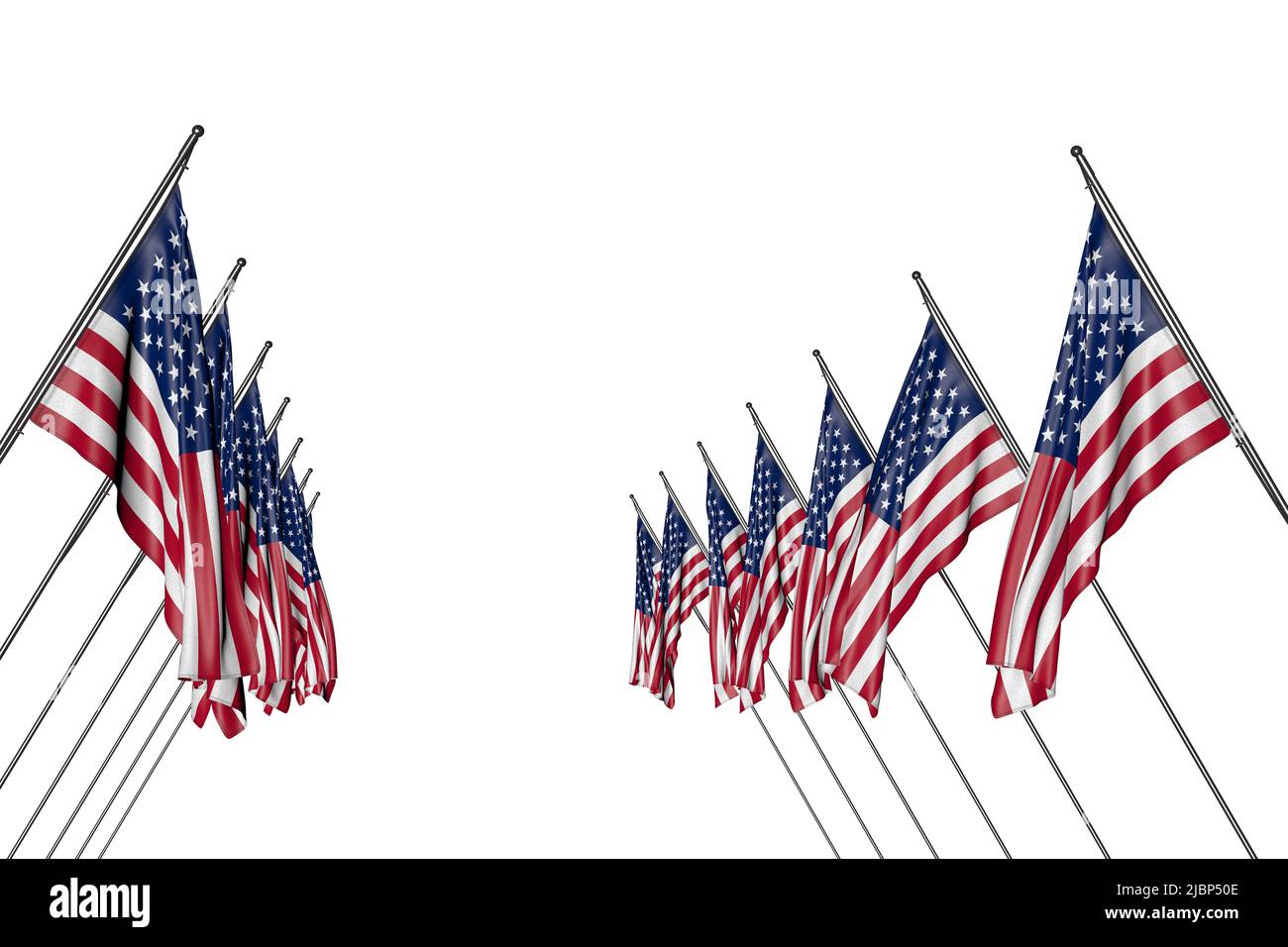 beautiful celebration flag 3d illustration - many USA flags hangs on ...